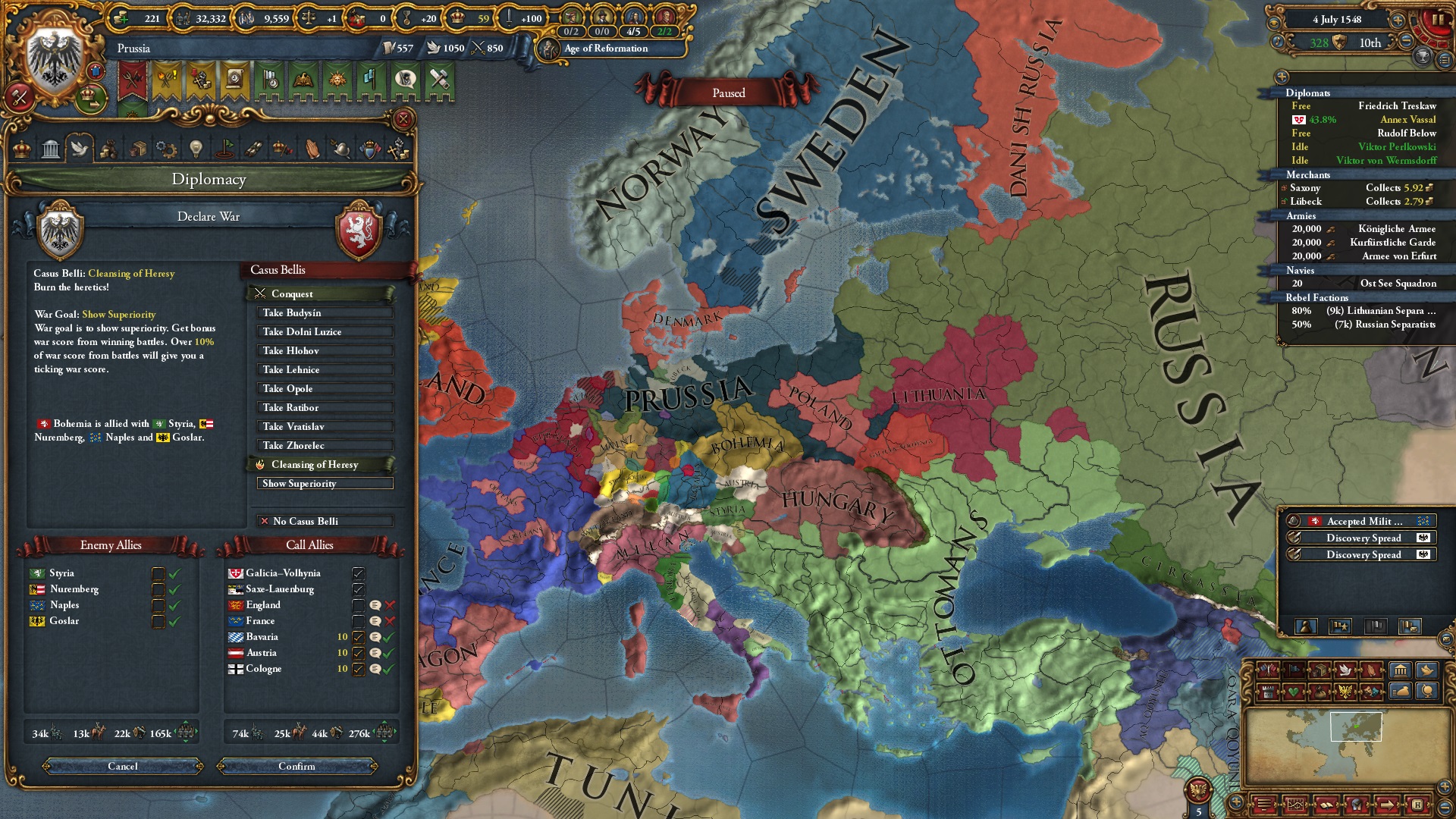 AAR/ドイツ統治効率の野望2/2．宗教改革の時代：北ドイツ連邦 - EU4 Wiki