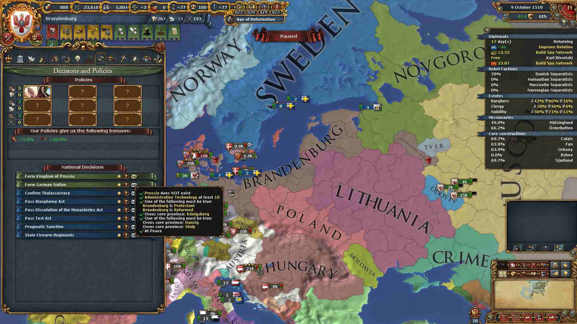 AAR/ブランデンブルク式世界征服/5話 プロイセン誕生 - EU4 Wiki